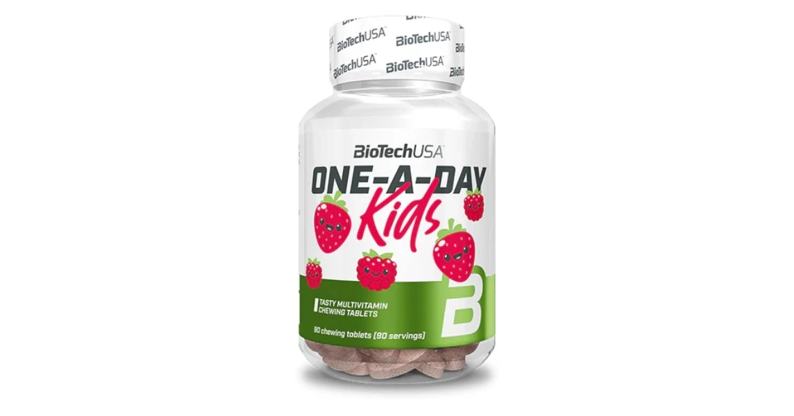 BioTechUsa One-A-Day Kids rágótabletta eper málna 90x